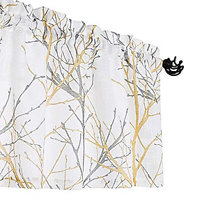 FMFUNCTEX White-Yellow Window Valance Curtain for Living Room 18" Grey Branch Print Valance for Kitchen 50" W x 18" L, 1 Panel