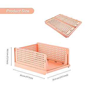 CYOIDAI Gywinovo souG 2 Pack (17x 13.2 x 7.3 inch) Stackable Plastic Storage Basket-Foldable Closet Organizers Storage Bins, Perfect for Kitchen, Office, Bedroom & Bathrooms(Pink)