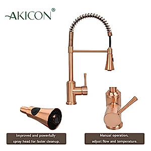 Copper Single Handle Pull-Down Copper Kitchen Faucet with Spring Spout - Akicon