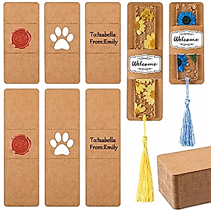 100 Pcs Resin Bookmark Holder Kraft Bookmark Sleeves Brown Book Markers Cover Holder Blank Display Cards for DIY Bookmark Wrapping Small Business Packaging Supplies Valentines Gift Party Favor, 2 Size