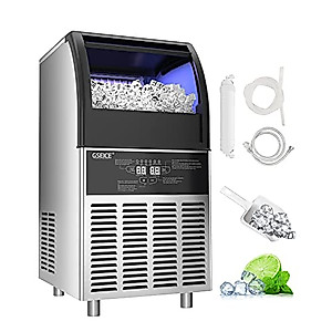 GSEICE Commercial Ice Maker Machine: 100lbs/24H Under Counter Ice Machine with 34lbs Storage Ice Bin, Stainless Steel Small Ice Maker Ideal for Home Coffee Shop Bars & Restaurant