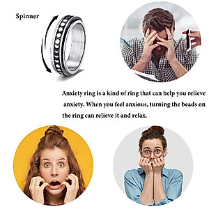HUASAI Anxiety Ring for Women Fidget Band Ring Moon Sun Star Spinner Rings Stress Relief Rings for Meditation Anti Anxiety Rotating Ring(Moonphase-8)