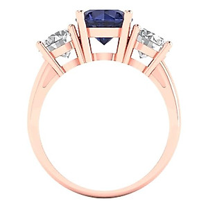 Clara Pucci 3.25 ct Round Cut 3 stone Genuine Simulated Blue Sapphire Engagement Promise Anniversary Bridal Ring 18K Rose Gold 4.5
