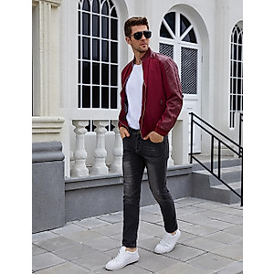 Tanming Men's Casual Slim Fit Lightweight Zip Up Softshell Bomber Jacket (Small, Red)