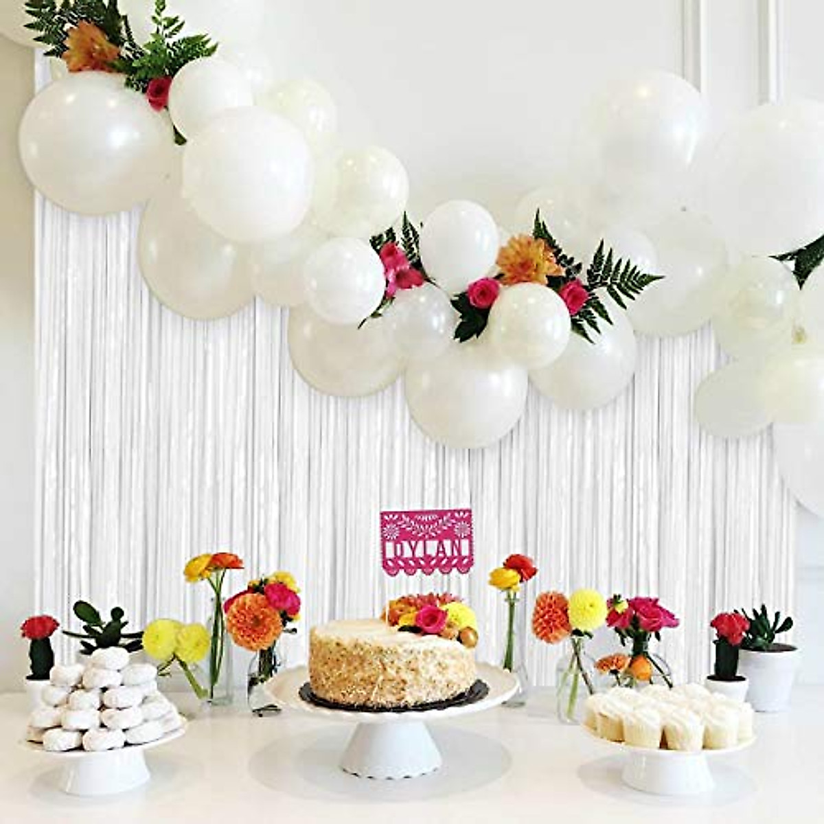 BTSD-home White Foil Fringe Curtain, Metallic Photo Booth Backdrop Tinsel Door Curtains for Wedding Birthday Bridal Shower Baby Shower Bachelorette Christmas Party Decorations(2 Pack, 6ft x 8ft)