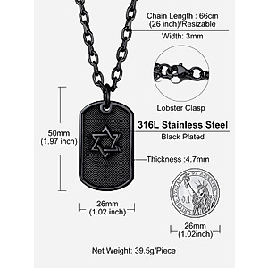 Richsteel Star of David Dog Tag Pendant for Women Mens Jewish Jewelry Chain Israel Flag Gifts Necklace