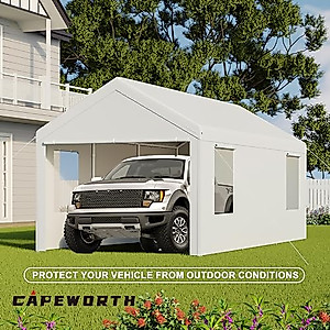 CAPEWORTH Carport,10x20 Heavy Duty Carports, Canopy, Garage, Metal Shed, with 4 Roll-up Ventilated Windows, Outdoor, Storage, Car, Boat,10x20 White
