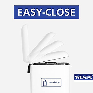 WENKO 54920218 8 Gallon Kitchen with Foot Pedal, Hands Free, Made of Steel, Dimensions (WxHxD): 13.4x24x12.8 in, Trash Can with lid, White