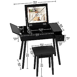 IRONCK Vanity Desk Set with LED Lighted Mirror & Power Outlet, Flip Top Makeup Vanity Table with Drawers,for Bedroom,Black