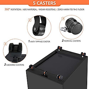 GREATMEET Metal File Cabinet with Lock, 3 Drawers Mobile Filing Cabinet with Anti-Tilt Mechanism, Hanging Drawer for Legal/Letter Files, Black