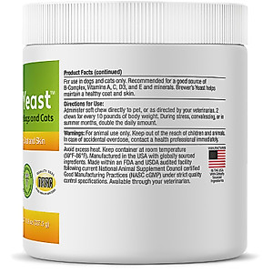 Green Pets Organics Natur-Yeast Brewer's Yeast for Dogs and Cats - Supports Immune System & Digestion, Promotes Healthy Skin & A Glossy Coat, 90 Soft Chews