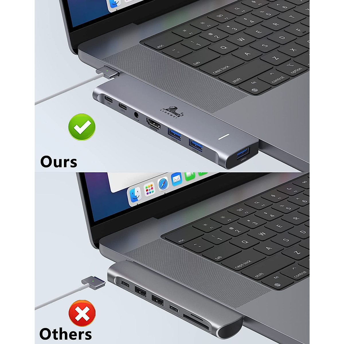 USB C Hub Adapter for MacBook Pro/Air M1M2 2022 2021 2020 13" 15" 16",Multiport MacBook Adapter MacBook Accessories with 4K HDMI,3USB3.0,Audio,100W Thunderbolt-Enabled USB-C,Support MagSafe 3 Charging