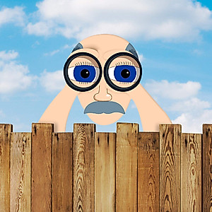 Nosy Old Man & Lady Fence Peeker Decorations Outdoor Grumpy Neighbor Couple Over Fence 11" Cute Garden Fence Yard Sign Ornament,Lifelike Backyard Fence Peeking Neighbor Couple Yard Art Decor (Man)