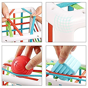 Aprilwolf Montessori Toys for 1 Year Old, Storage Cube Bin & 6 Sensory Shape Blocks, Baby Toys 6-12-18 Months, Developmental Toys, Fine Motor Skills, Infant Birthday Gifts Toddler Boy Girl Age 1 2 3