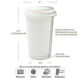 UDMG Reusable Double Wall Insulated White Ceramic Travel Coffee Cup with Lid & Sleeve, 12 fl.oz, I Am Not a Paper Cup…