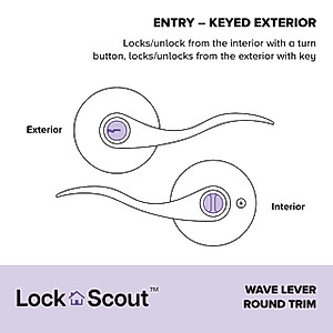Lock Scout Wave Lever with Round Trim Keyed Entry Door Handle, Satin Nickel Finish