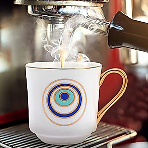 Luxshiny Evil Eye Coffee Mug Ceramic Turkish Eye Water Cups Espresso Tea Cup Coffee Cup Arabic Greek Milk Mug for Home Office ( White )