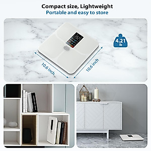 Body Fat Scale, ABLEGRID Digital Smart Bathroom Scale for Body Weight, Large LCD Display Screen, 16 Body Composition Metrics BMI, Water Weigh, Heart Rate, Baby Mode, 400lb, Rechargeable (White)