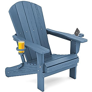 SERWALL Folding Adirondack Chair, HDPE Adirondack Chairs, Plastic Outdoor Chairs- Looks Exactly Like Real Wood- Navy