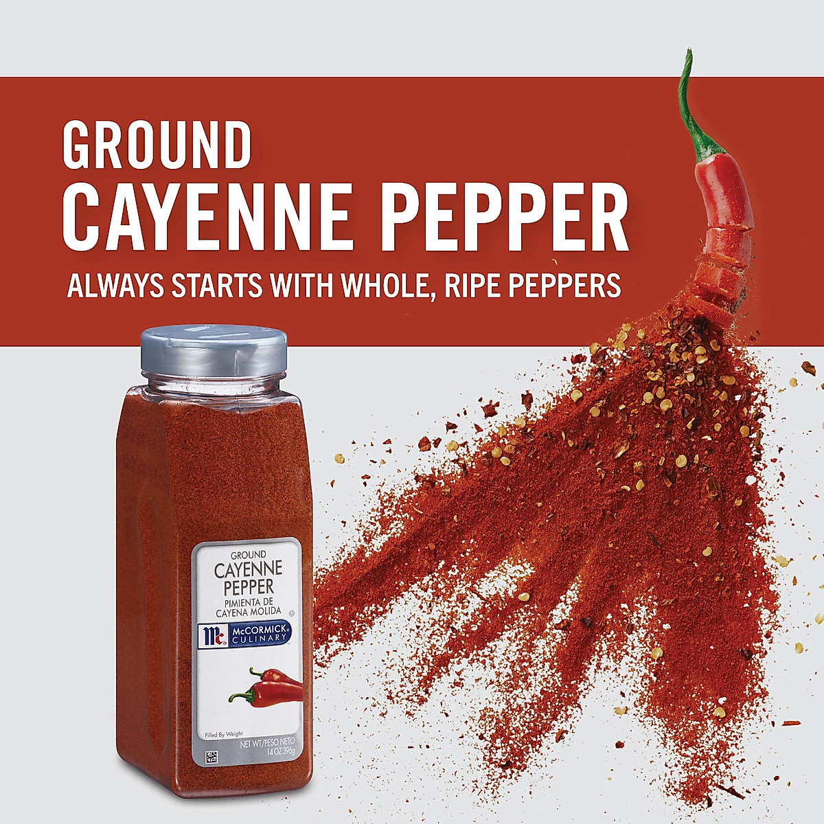 McCormick Culinary Ground Cayenne Pepper, 14 oz - One 14 Ounce Container of Cayenne Pepper Powder, Ideal for Rubs, Marinades, Sauces, Meats and More
