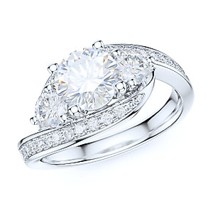 PRSTANI Sterling Silver Fancy Split Three Stone Style Round Brilliant Cut Genuine Moissanite Promise Engagement Ring (8)