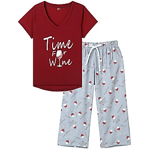 HONG HUI Women's Capri Pajama Sets Plus Size Sleepwear Top with Capri Pants 2 Piece Sleep Set