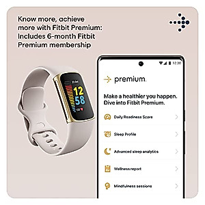 Fitbit Charge 5 Advanced Health & Fitness Tracker with Built-in GPS, Stress Management Tools, Sleep Tracking, 24/7 Heart Rate and More, Lunar White/Soft Gold, One Size (S &L Bands Included)