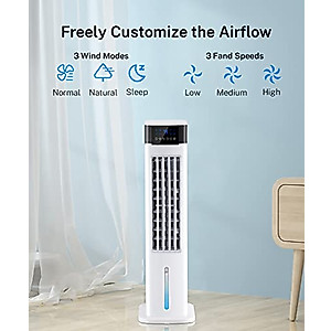 KEGIAN Portable Evaporative Air Cooler, Swamp Cooler with 80°Oscillation, 3 Speeds, 12H Timer, Remote & Panel Control, Bladeless Cooling Fan for Home, Office, and Bedroom