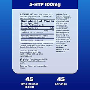 Natrol 5-HTP Time Release tablets, Promotes a Calm Relaxed Mood, Helps Maintain a Positive Outlook, Enables Production of Serotonin, Drug-Free, Controlled Release, Maximum Strength, 100mg, 45 Count
