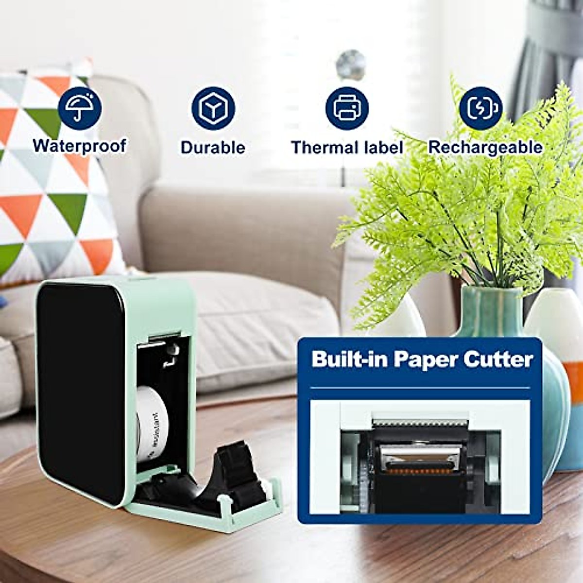 MAOZUA Label Maker Machine with Tape, Portable Bluetooth Thermal Label Printer for Office Home Kitchen Organization, Compatible with iOS, Android