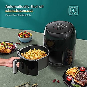 Air Fryer 4.5 Quart Small Air Fryers with 10-in-1 One-touch Program, Non-stick Basket, Dishwasher Safe, Auto Shut-Off, Compact Air Fryer for 2-3 people, Black
