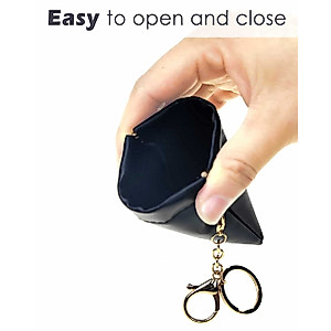 VOFOON Leather Squeeze Coin Purse with Keychain Small Change Holder Slim Wallet Pouch Card Holder For Women & Men (Black)