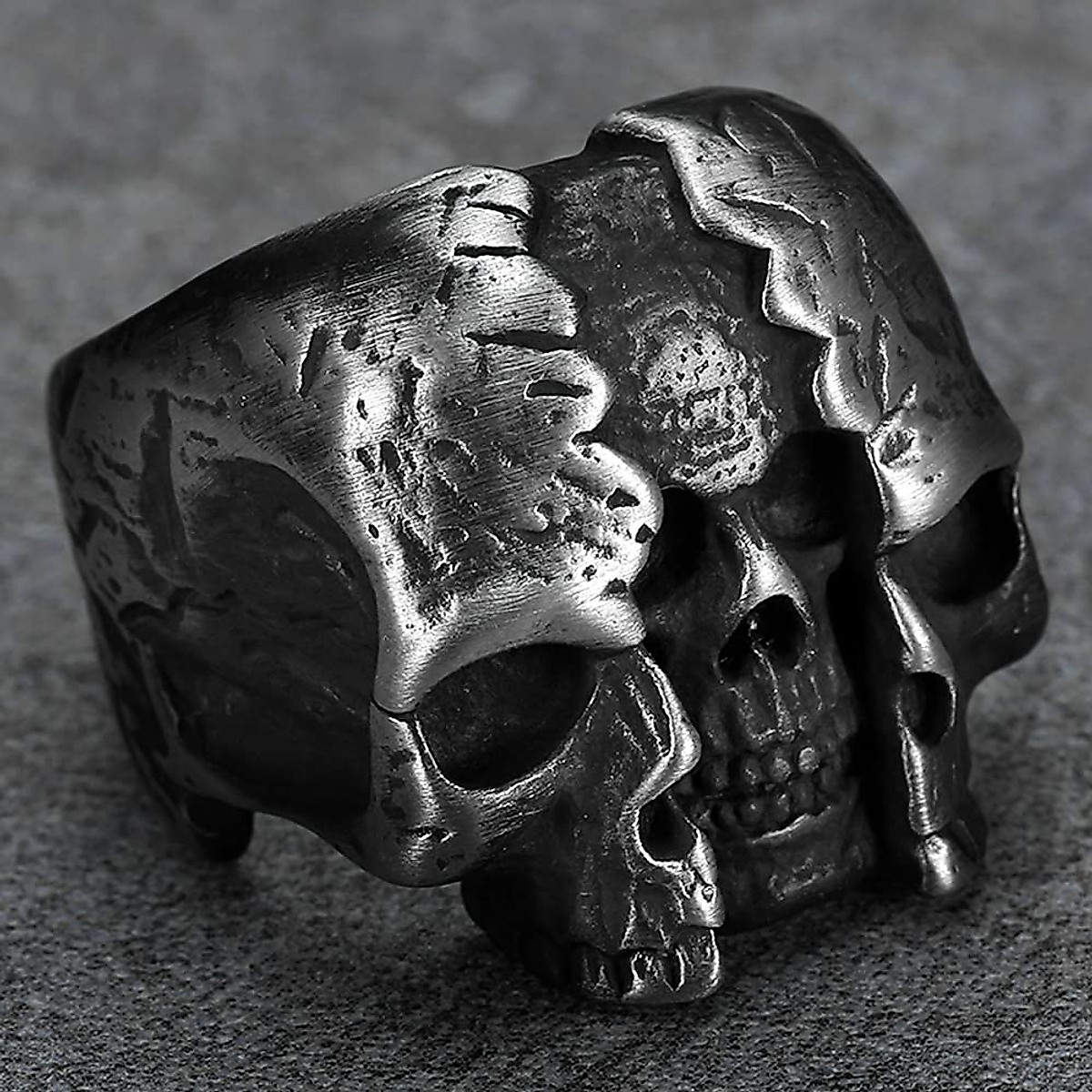 Jude Jewelers Retro Vintage Antique Stainless Steel Gothic Skull Death Halloween Biker Cocktail Party Ring (Grey, 13)