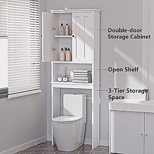 Angel Sar Over The Toilet Storage Cabinet, Space-Saving Bathroom Shelf, Bathroom Organizer with Open Shelf and Doors, White1