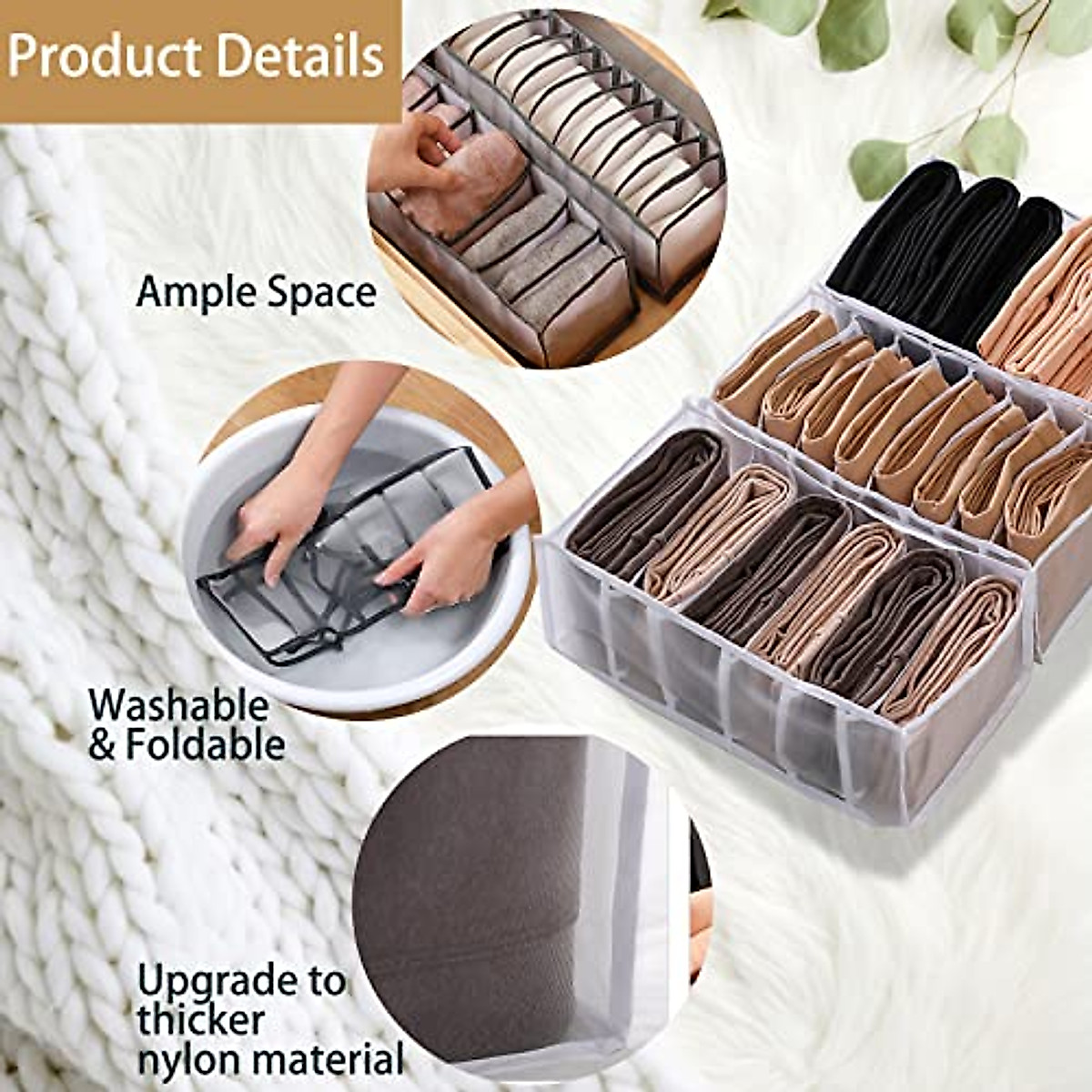 OHEMDI 1 Pack 7 Grids Medium Wardrobe Clothes Organizer Drawer Closet Clothes Organizer for Underwear and Socks for Women and Men