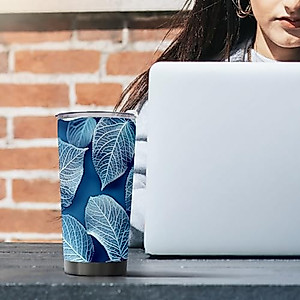 QWEUIOP 20oz Insulated Travel Coffee Mug White Leaves Stainless Steel Tumbler with Lid Double Wall Vacuum Coffee Cup For Hot and Cold Drinks14226