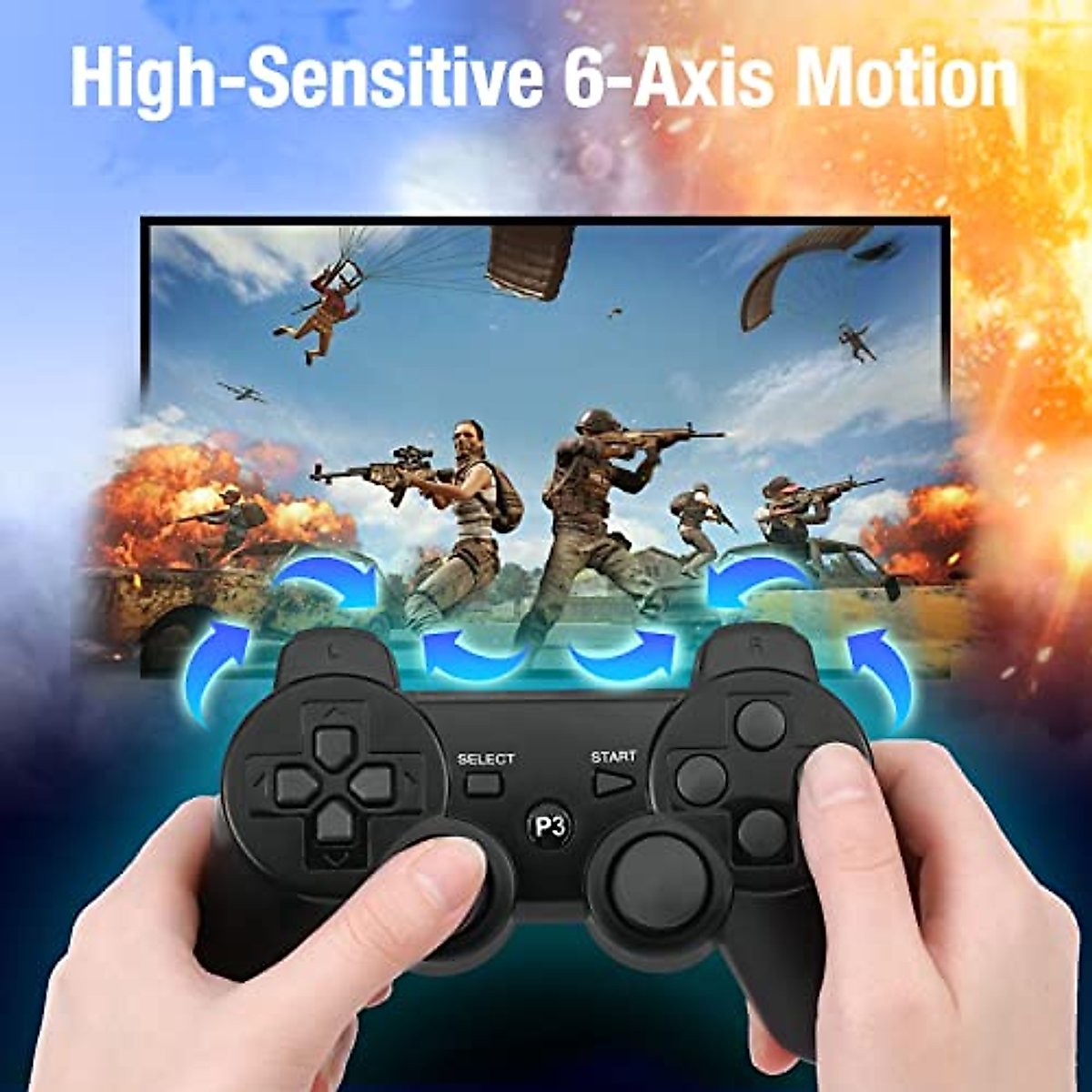 TESSGO PS3 Controller 2 Pack Compatible with PS-3, Rechargeable Game Wireless Controller with Upgraded Joystick for PlayStation 3