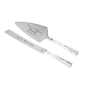 Lenox Bridal Adorn Silver Personalized Wedding Cake Knife and Server Set, Custom Engraved Wedding Cake Cutting Set, Accessories and Gifts for Bride and Groom