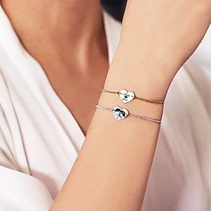 3UMeter Bracelet with Picture Inside Picture Bracelet for Women Carved Heart Shaped Pendant Double-side Customized Photo Bracelet Jewelry Gift