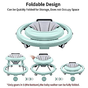 Baby Walker, Foldable 9-Gear Height Adjustable Baby Walker with Wheels, Infant Toddler Walker with Foot Pads, Baby Walkers and Activity Center, Baby Walkers for Baby Boys and Baby Girls 6-24 Months