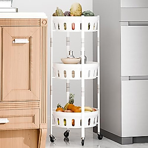 TOLUON Foldable Kitchen Storage Rack with Universal Wheels, 3 Tiers Large Capacity Smooth Sliding Vegetable Basket, Sturdy Construction No Installation Sundries Storage Shelf for Dorm Office White