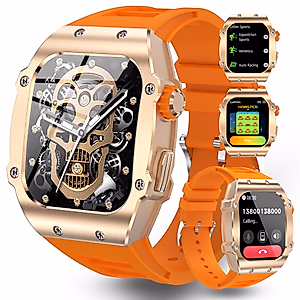 Smart Watch (Dial/Call) Outdoor Sports Watch for Men Waterproof Smartwatches 1.91 Super Large HD Touch Screen Heart Rate and Sleep Monitor Bluetooth Call for iOS Android Phone，55 Orange