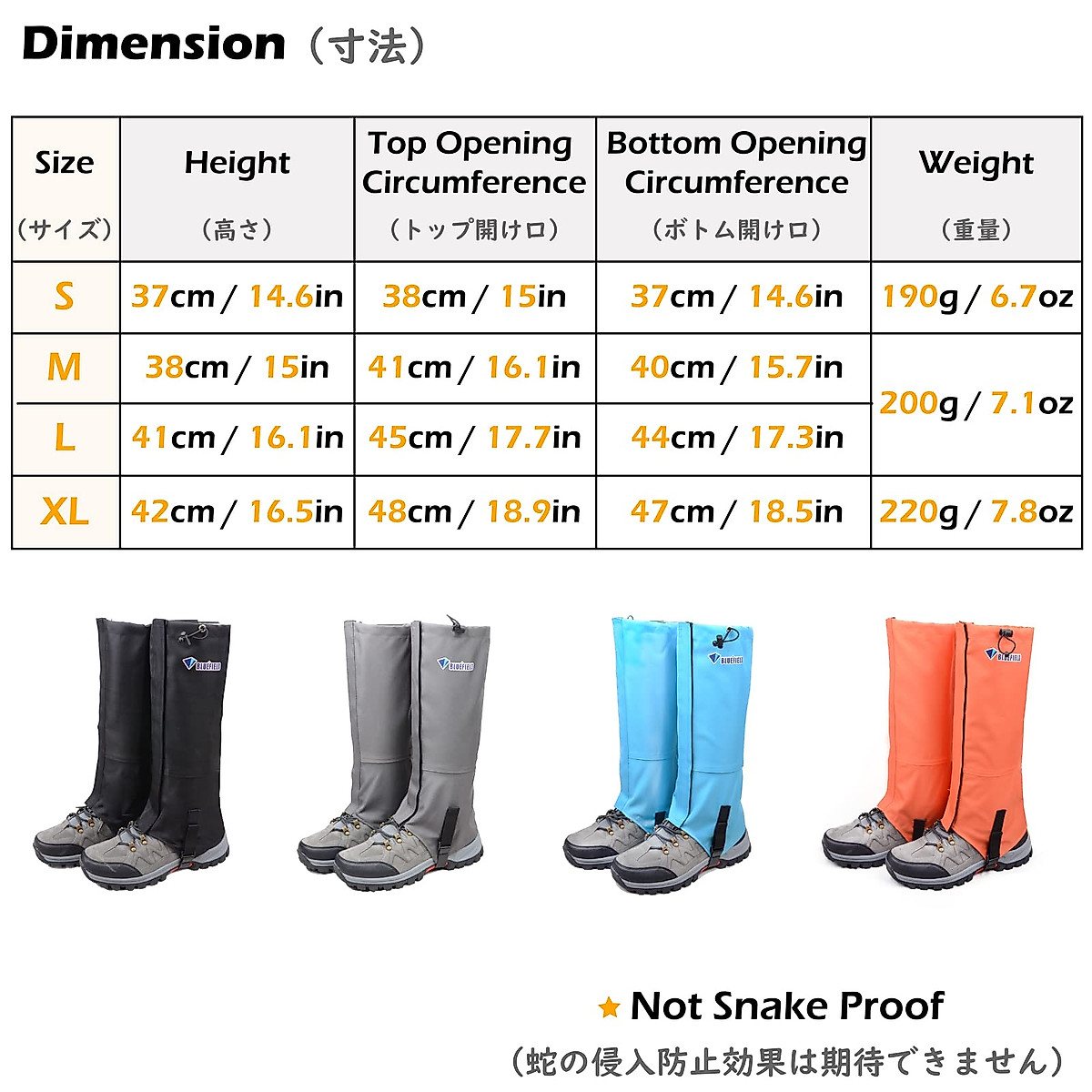 TRIWONDER Leg Gaiters Waterproof Snow Boot Gators Hiking Gaiters Men Women for Walking Climbing Hunting Cycling Backpacking Lightweight Rain Shoe Gaiters (1 Pair) (Black, L)
