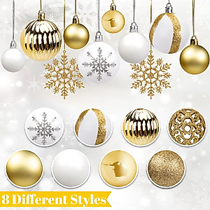 DomeStar 100PCS Christmas Tree Ornaments, Christmas Ball Set Glitter Shatterproof Baubles Snowflakes Gold White for Xmas Tree Wreath Christmas Party Wedding