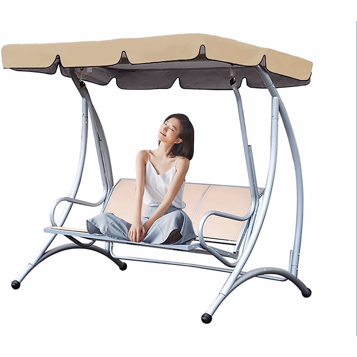 Patio Swing Canopy Top Cover,2 3 Seater Waterproof Replacement Canopy Cover for Swing Chair Awning Glider,Swing Cover for Outdoor Garden Furniture,210D Oxford Cloth(Beige,77x49x6inch)