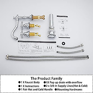 GGStudy Two Handles 3 Holes 8-16 inch Widespread Bathroom Sink Faucet Chrome Basin Mixer Tap