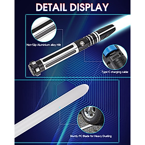 ANASABER Dueling Light Saber, Motion Control Lightsabers for Adults,Smooth Swing Light Saber with 10 Sound Fonts,RGB 12 Colors Changeable, Metal Hilt for Halloween Cosplay Party, Black,S9