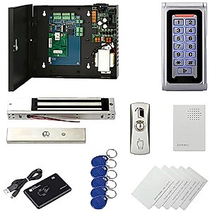 MENGQI-CONTROL Indoor Outdoor Install Waterproof 1 Door Access Control System Metal Keypad Reader RFID PIN Code Open 600LBS Magnetic Lock 110V Power Supply Box Management Software APP Remote Open Door