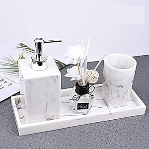 Bathroom Accessories Set, Faux Marble 4Piece Complete Resin Bath Accessories Set with Soap Dispenser, Toothbrush Cup, Tray Gift Set Luxury Bath Accessory