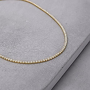 Vescence Cubic Zirconia Choker Adjustable 12-14 Inch | 1.75mm Round Cut Tennis CZ Chain Necklace Gold for Layering | Bridal Party Gold Jewelry Hypoallergenic